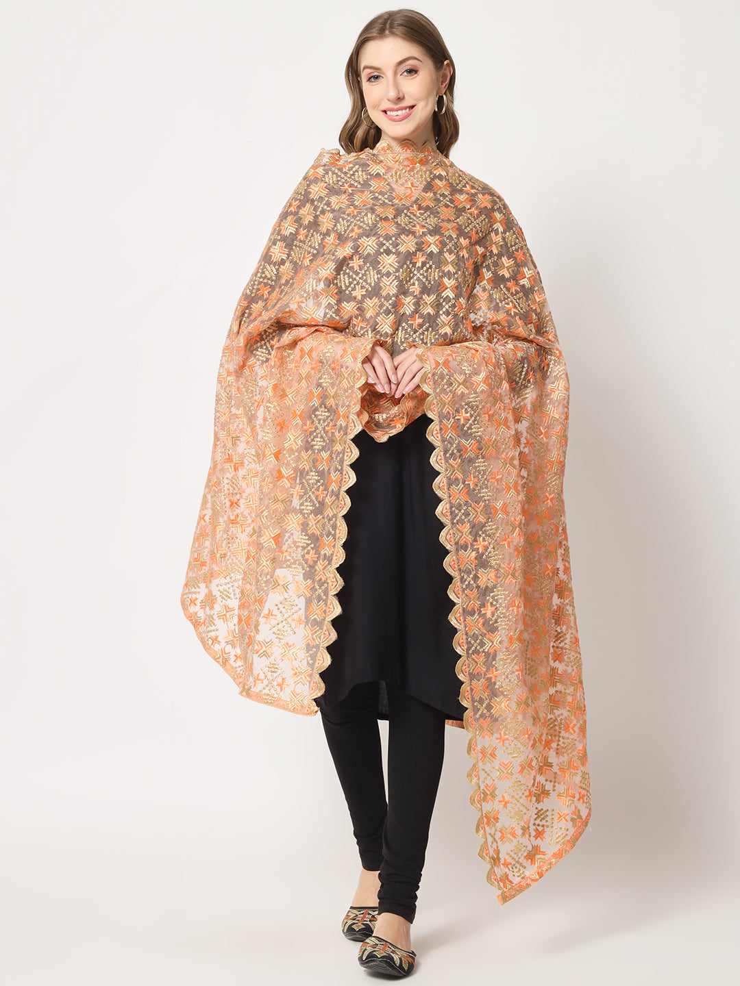 Organza Phulkari Dupatta with Heavy Embroidery | Peach – Zamourstore