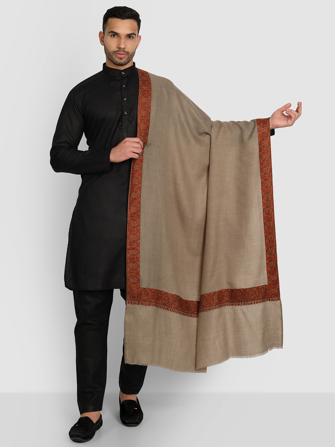 Men's Traditional Kullu Weave Shawl with Embroidery | Brown – Zamour