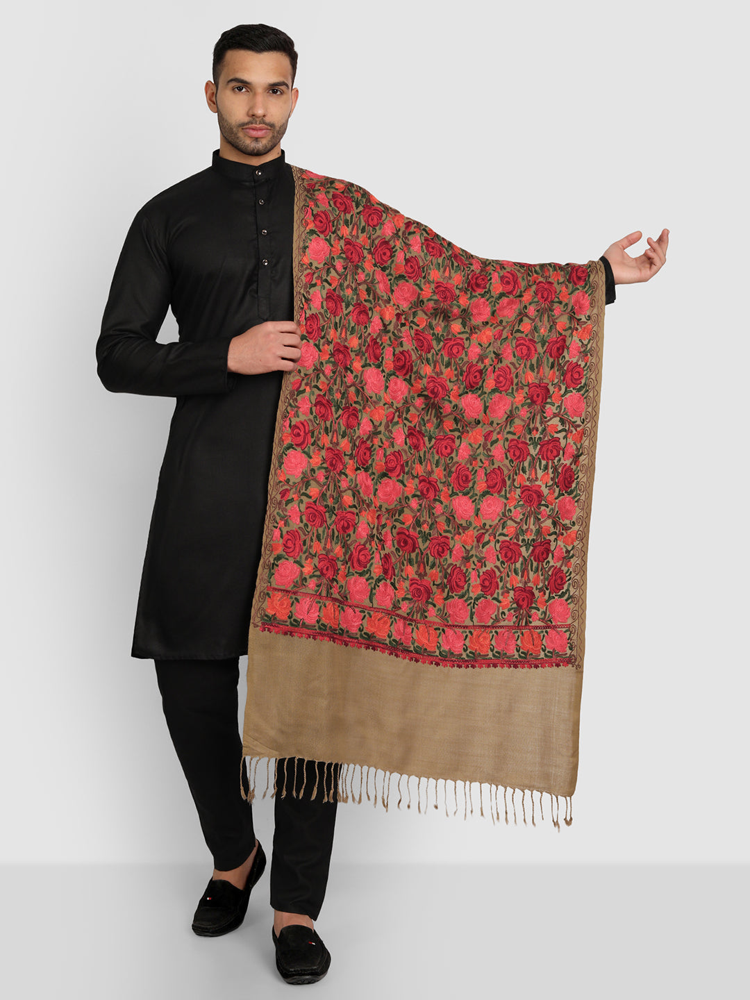 Men's Traditional Kashmiri Woven Stole | Brown – Zamour