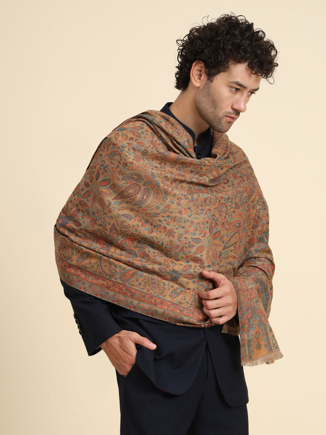 Kani Weave Woven Floral Shawl for Men in Traditional Kashmiri Design ...