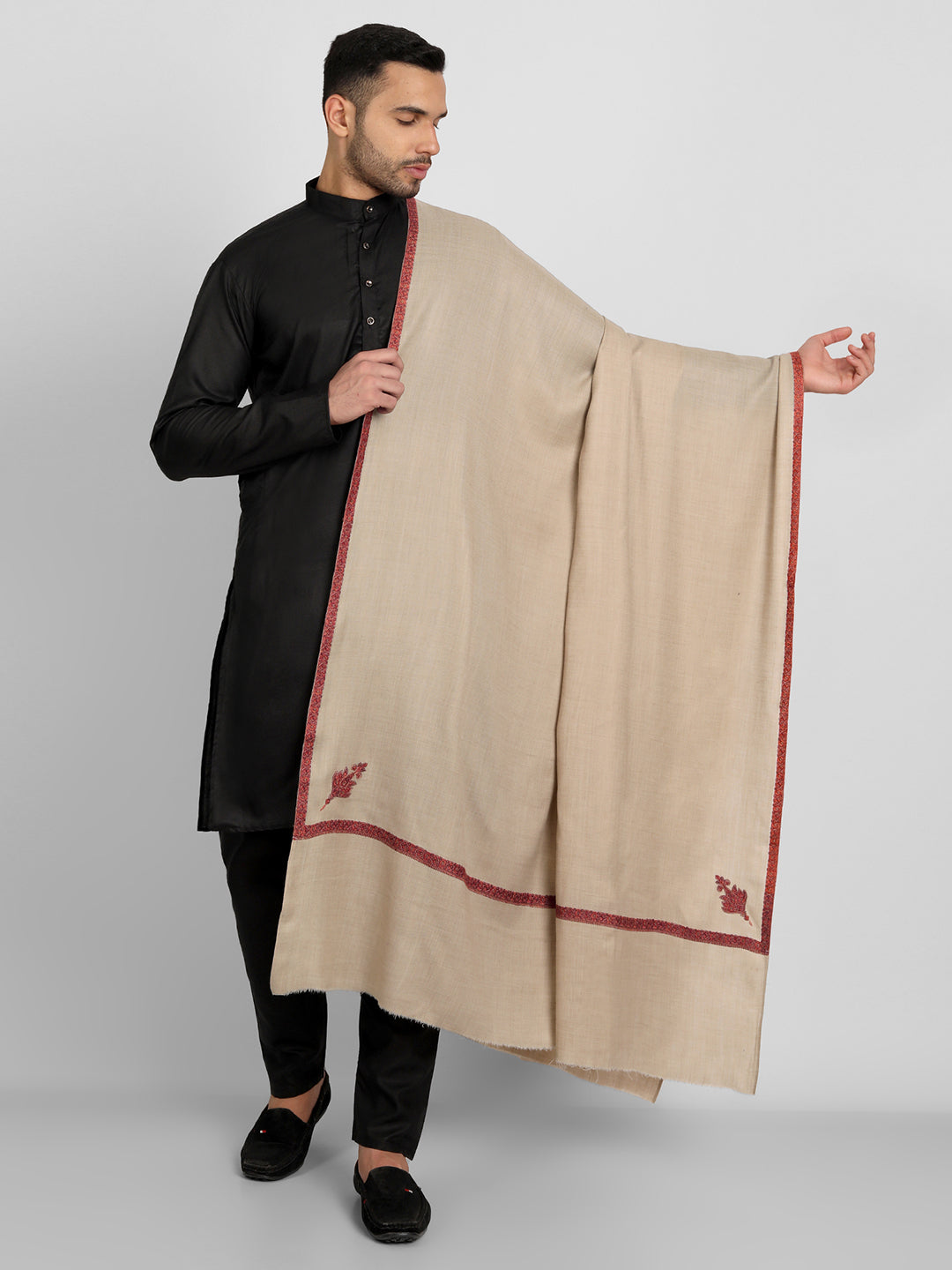 Men's Traditional Kullu Weave Lohi with Embroidery | Brown – Zamourstore