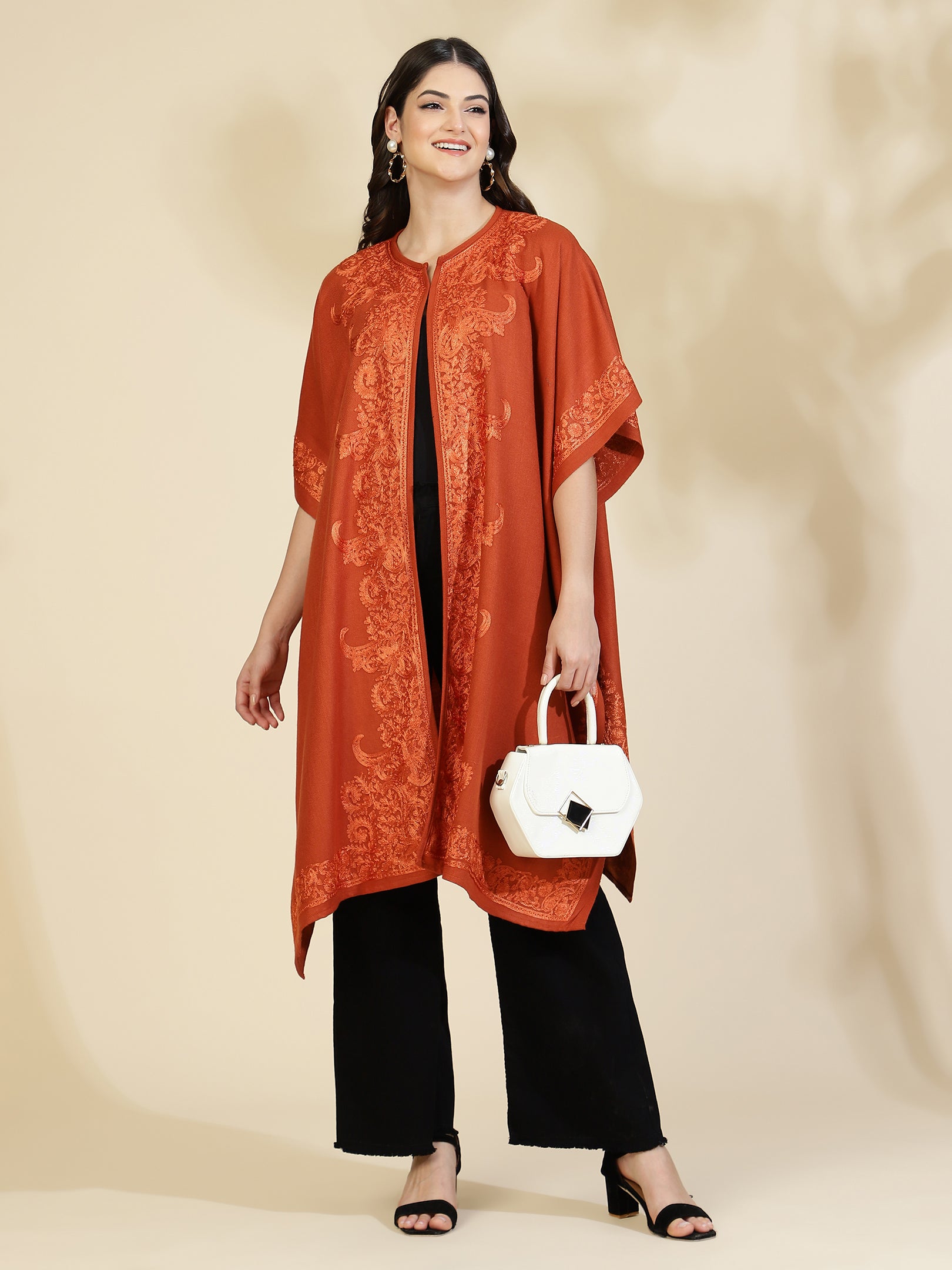 Kashmiri Aari Embroidery Pheran Shrug for Women With Border Embroidery ...