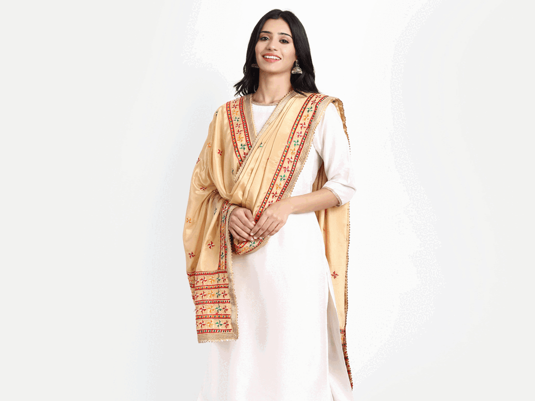 Punjabi Phulkari Dupatta with Heavy Embroidery Border | Yellow – Zamour